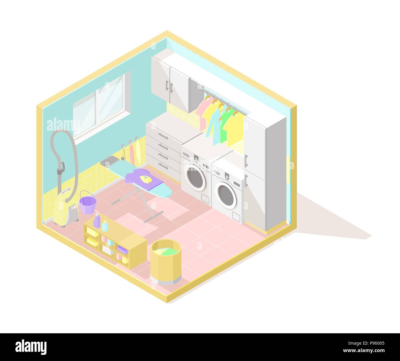 Vector isometric low poly cutaway interior illustartion Utility and laundry room Stock Vector ...