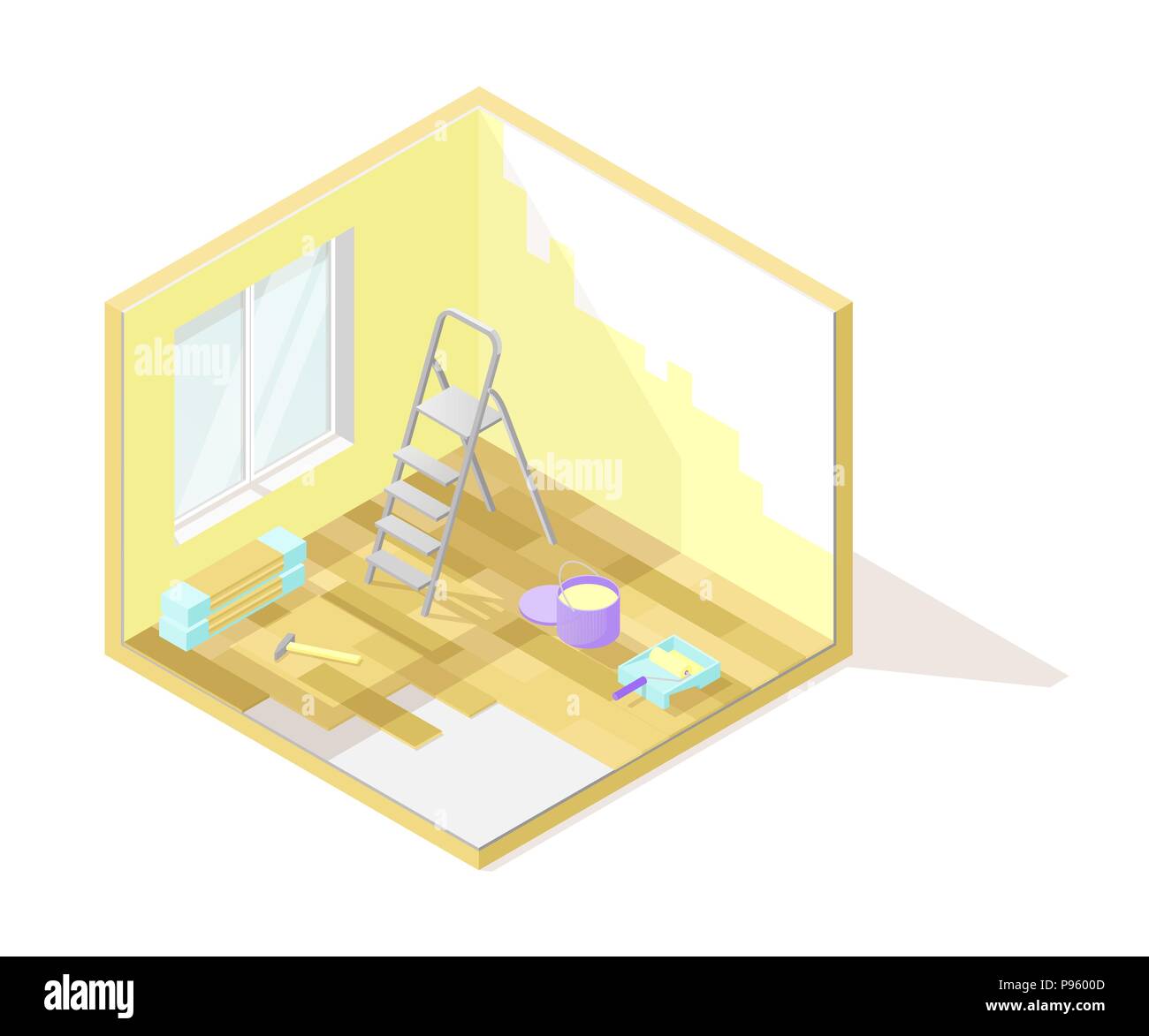 Vector isometric low poly cutaway interior illustartion. Renovation ...