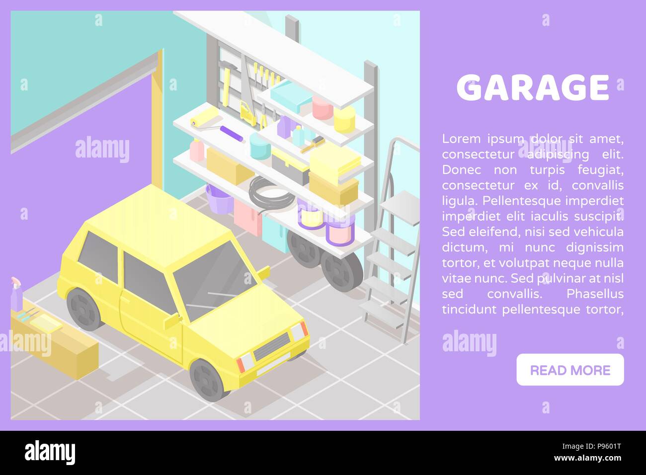 Vector isometric low poly cutaway interior illustartion. Garage Stock ...