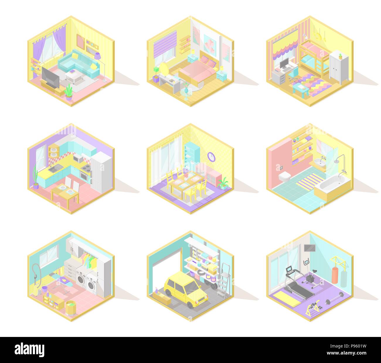 Vector big set of isometric home interiors Stock Vector Image & Art - Alamy