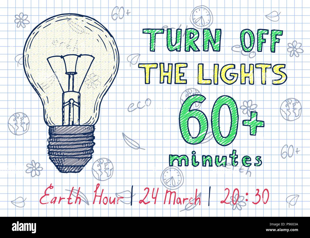 Earth hour hand drawn poster Stock Vector Image & Art - Alamy
