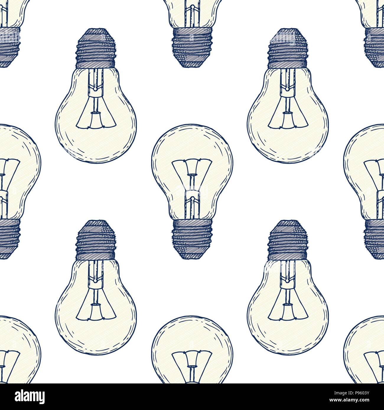 Seamless pattern with hand drawn light bulbs. Background with doodle ...
