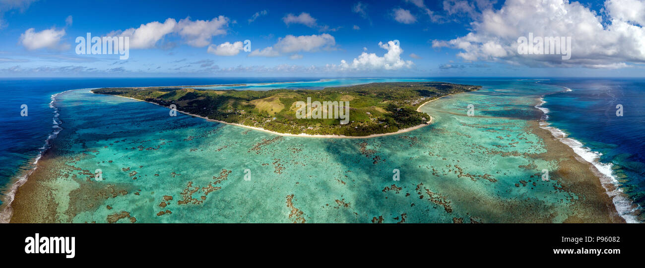 Aitutaki lagoon Polynesia Cook Islands tropical paradise aerial view ...