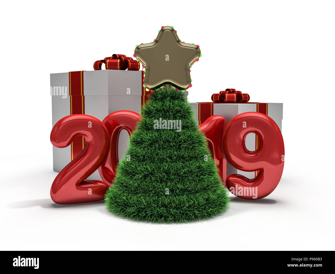 Christmas tree on solid background. 3D rendering Stock Photo - Alamy