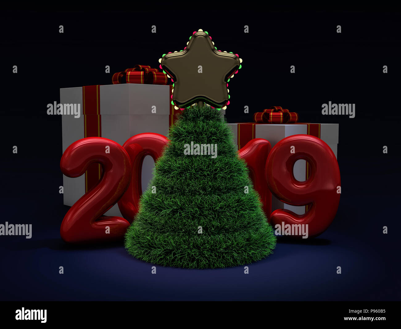 Christmas tree on solid background. 3D rendering Stock Photo - Alamy