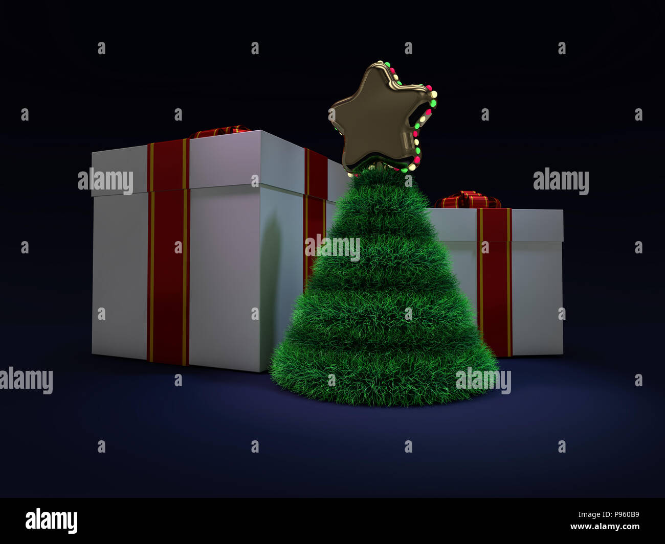 Christmas tree on solid background. 3D rendering Stock Photo - Alamy