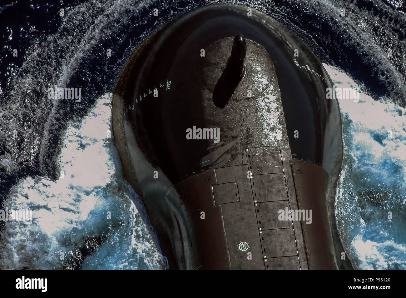 An aerial view of the bow of the Royal Australian Navy Collins class ...