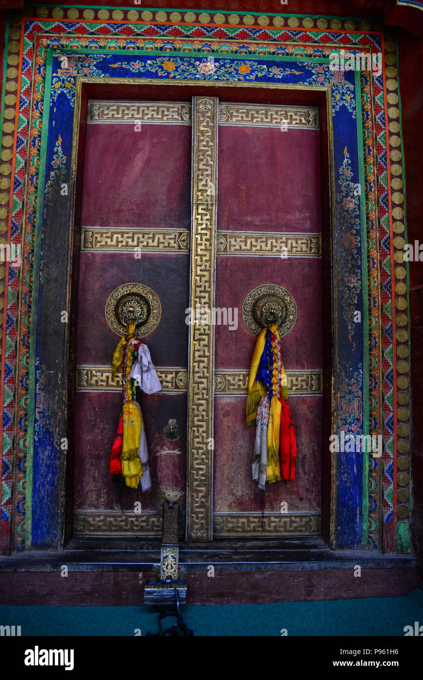Door handle of gate door of Gompa in Tibetan Buddhist monastery Stock ...