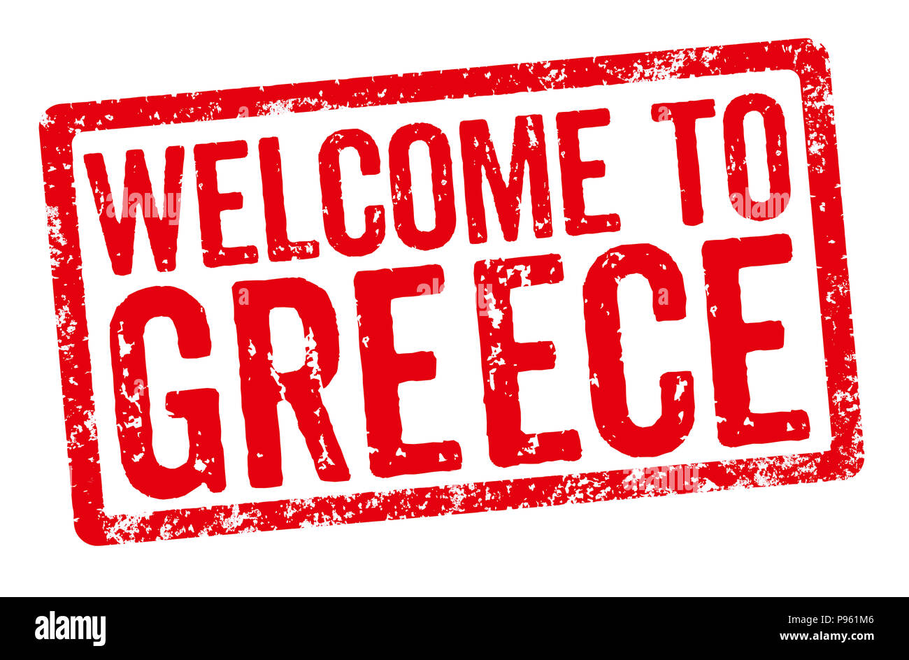 Red stamp on a white background - Welcome to Greece Stock Photo - Alamy