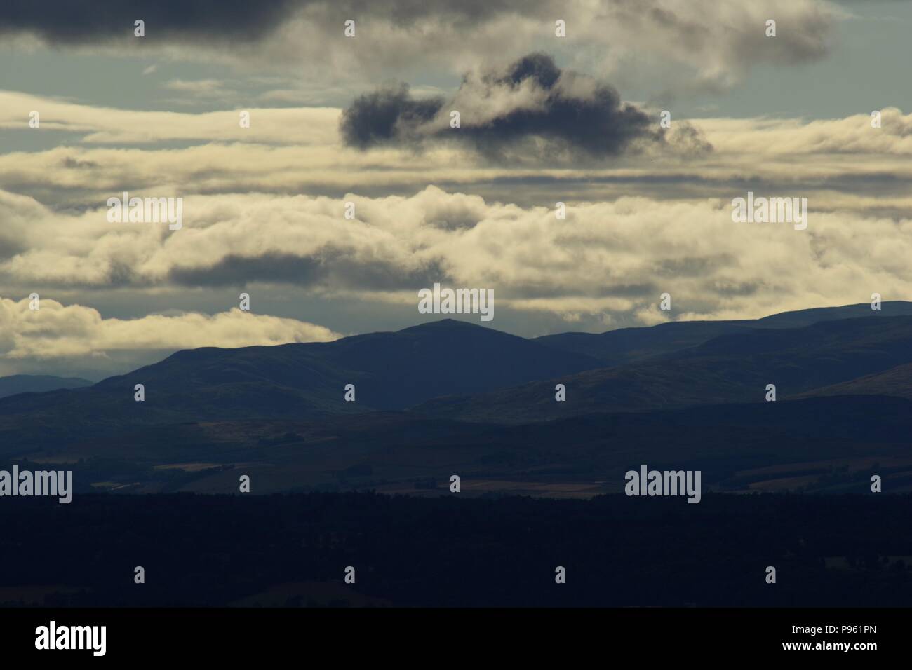Scottish Hills beyond Tay Valley Farmland, Under a Cloudy Brooding ...