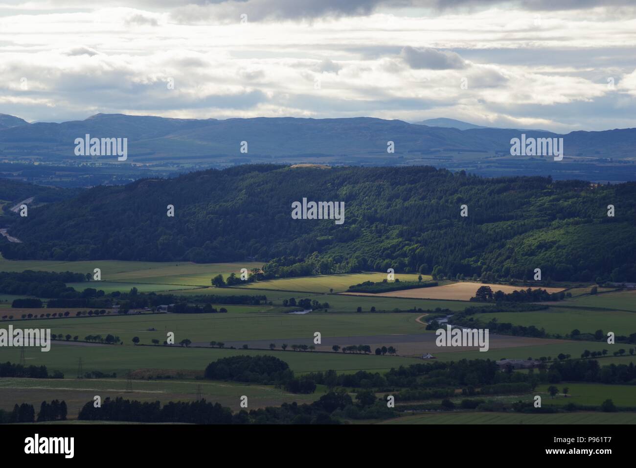 Scottish Hills beyond Tay Valley Farmland, Under a Cloudy Brooding ...