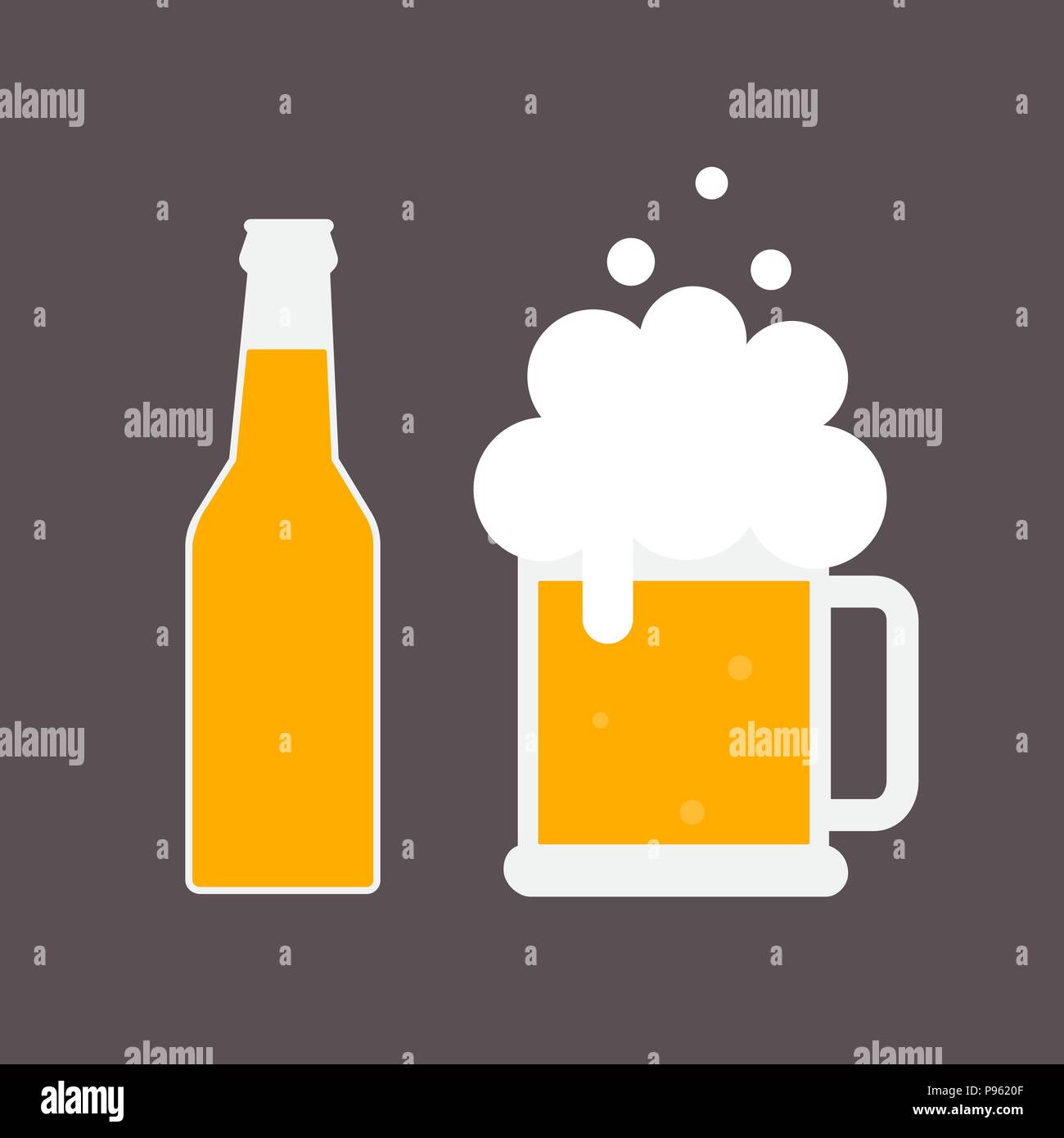 Beer bottle and mug of beer. Beer icon. Mock up glass beer. Symbol ...