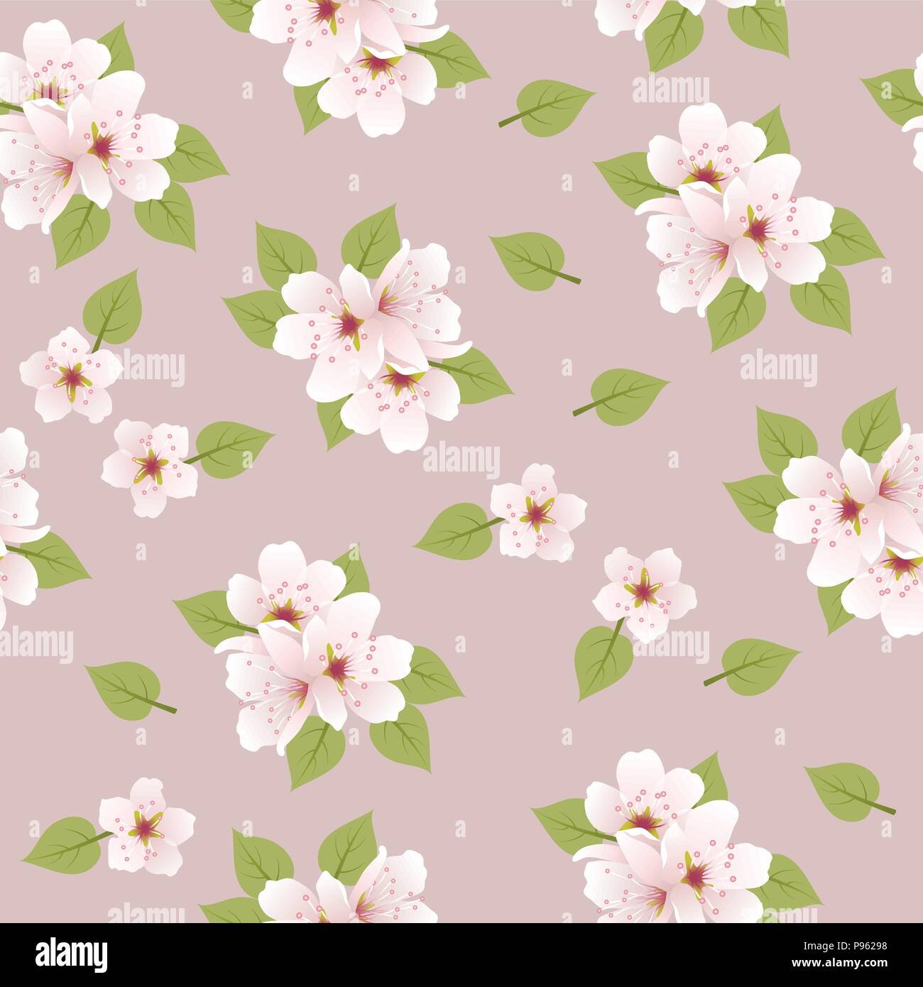 vector seamless floral background with cherry blossom pattern Stock ...