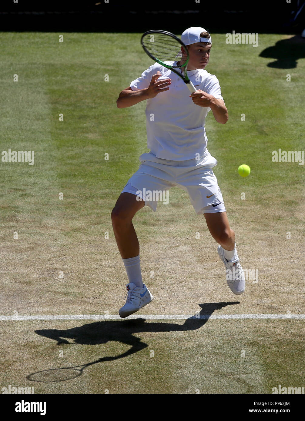 Jack Draper in action in the Boys Singles Final on day thirteen of the ...