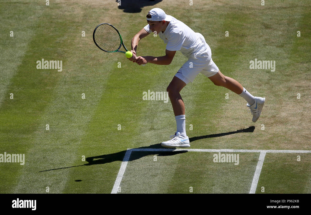 Jack Draper in action in the Boys Singles Final on day thirteen of the ...