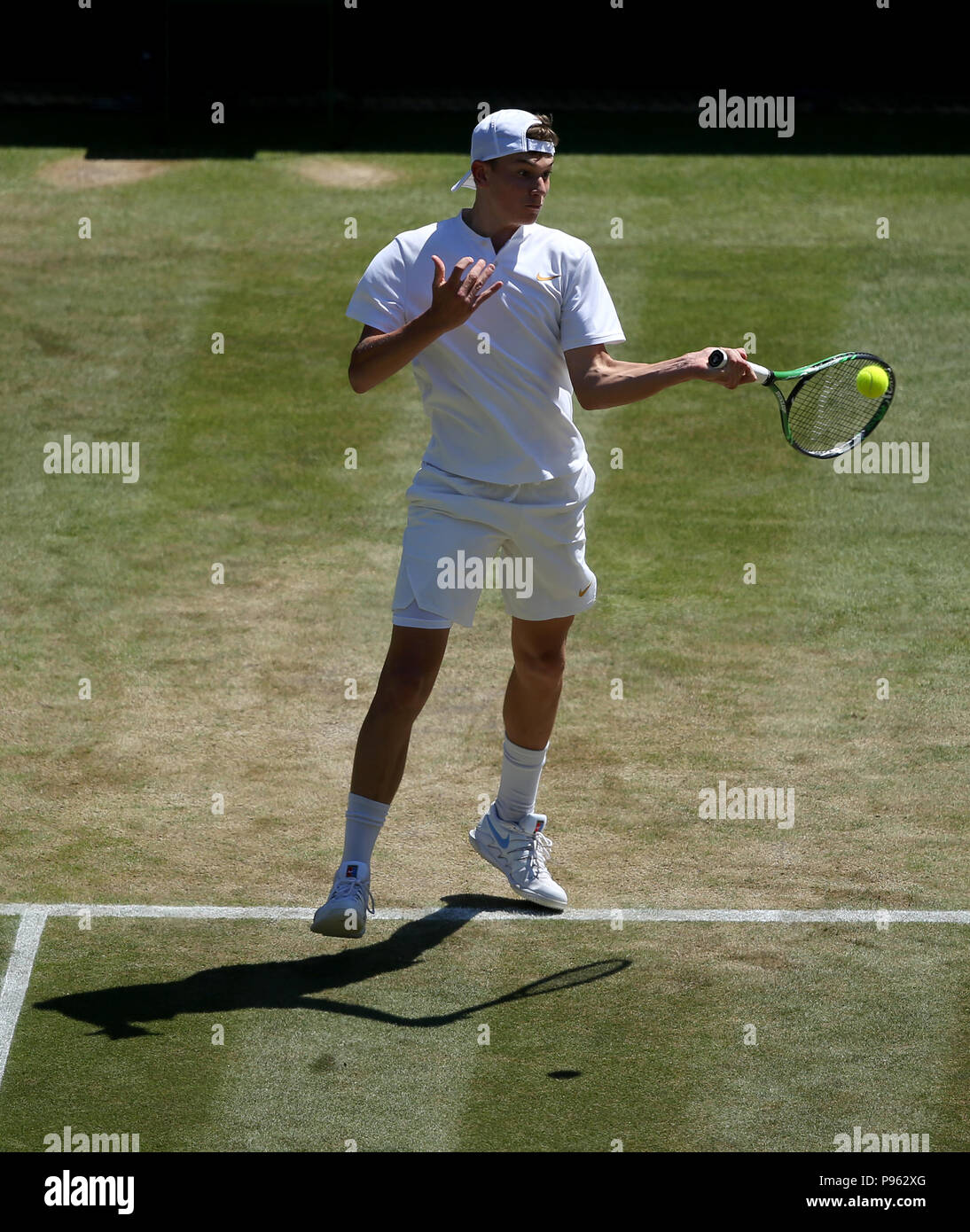 Jack Draper in action in the Boys Singles Final on day thirteen of the ...