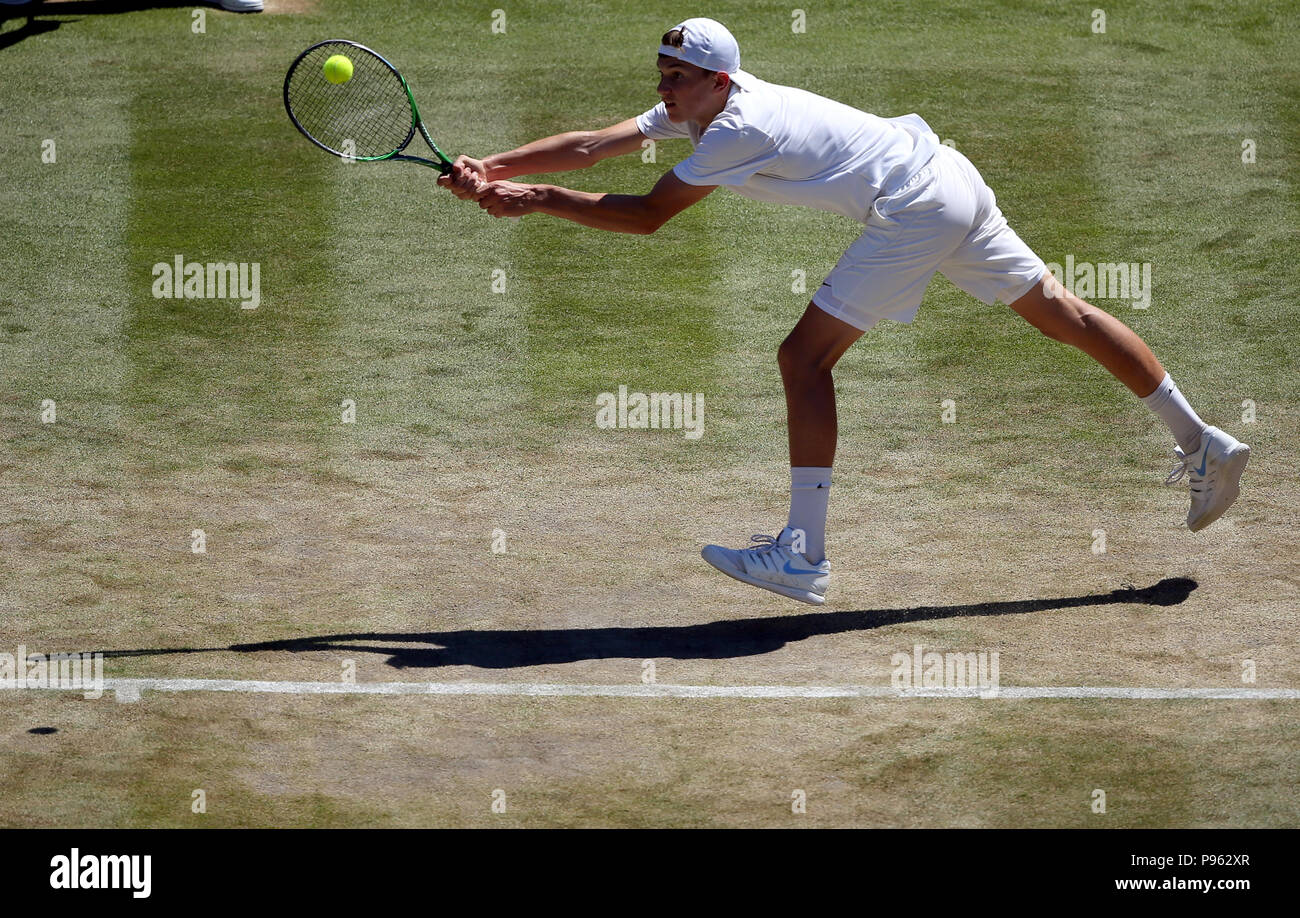 Jack Draper in action in the Boys Singles Final on day thirteen of the ...