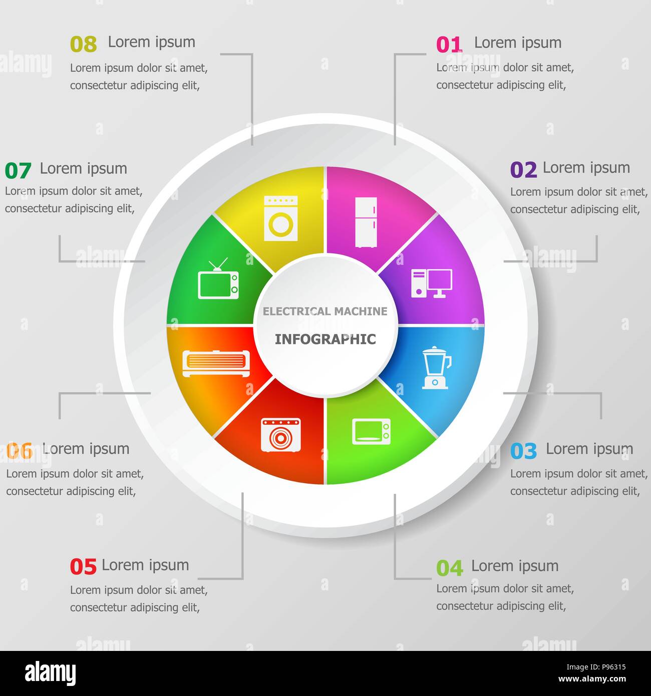 Infographic design template with electrical machine icons, stock vector ...