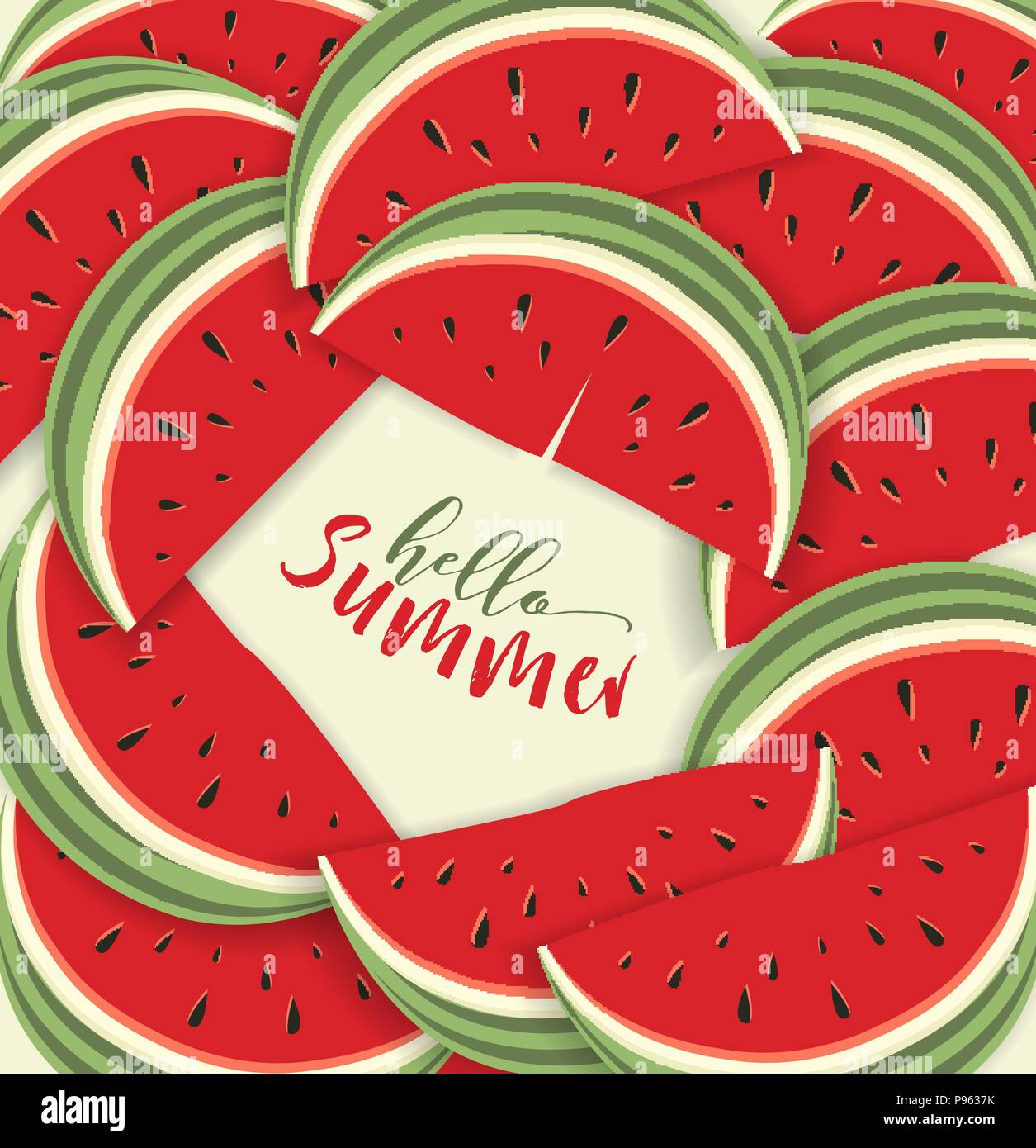 Vector illustration of watermelon. Hello summer card with melon Stock ...