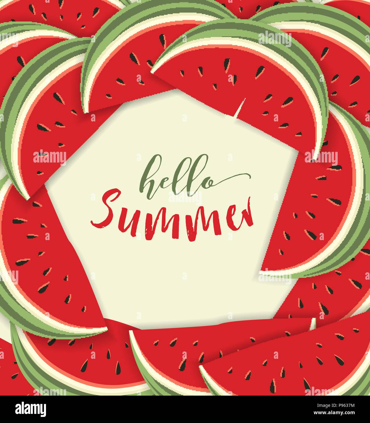 Vector illustration of watermelon. Hello summer card with melon Stock ...