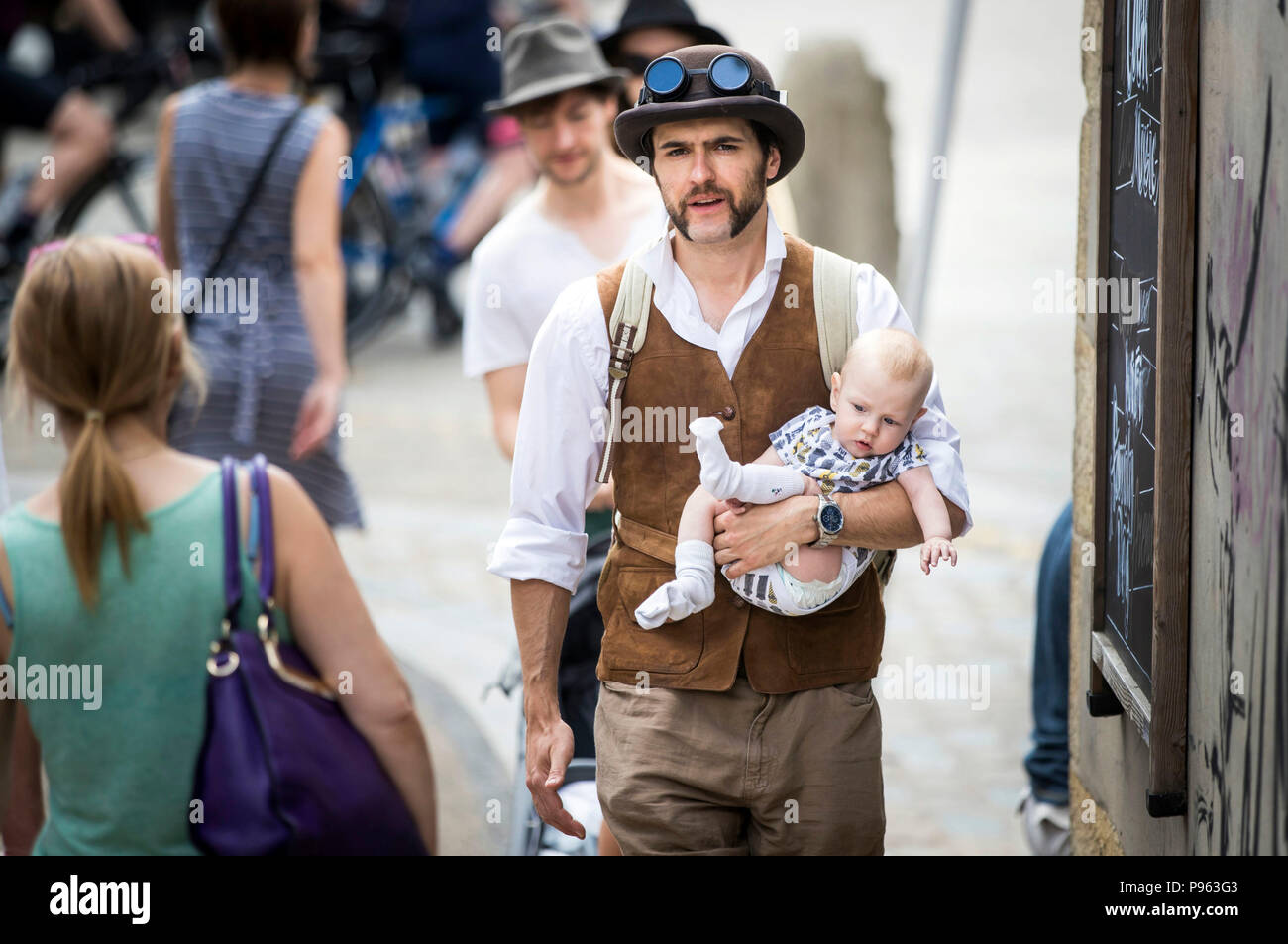 A Steampunk attends the Hebden Bridge Steampunk Festival in West ...