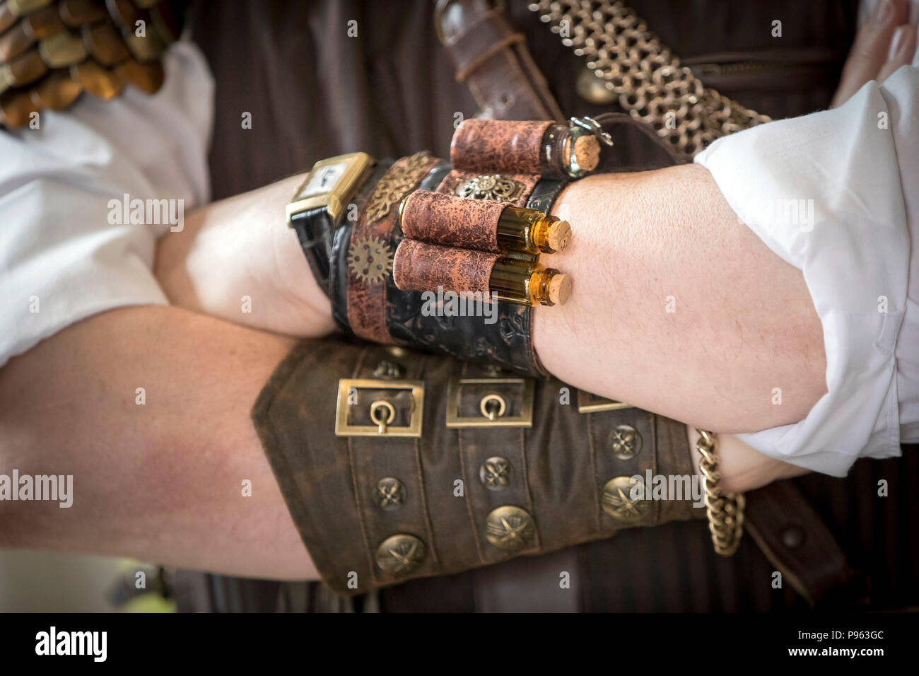 A Steampunk attends the Hebden Bridge Steampunk Festival in West ...