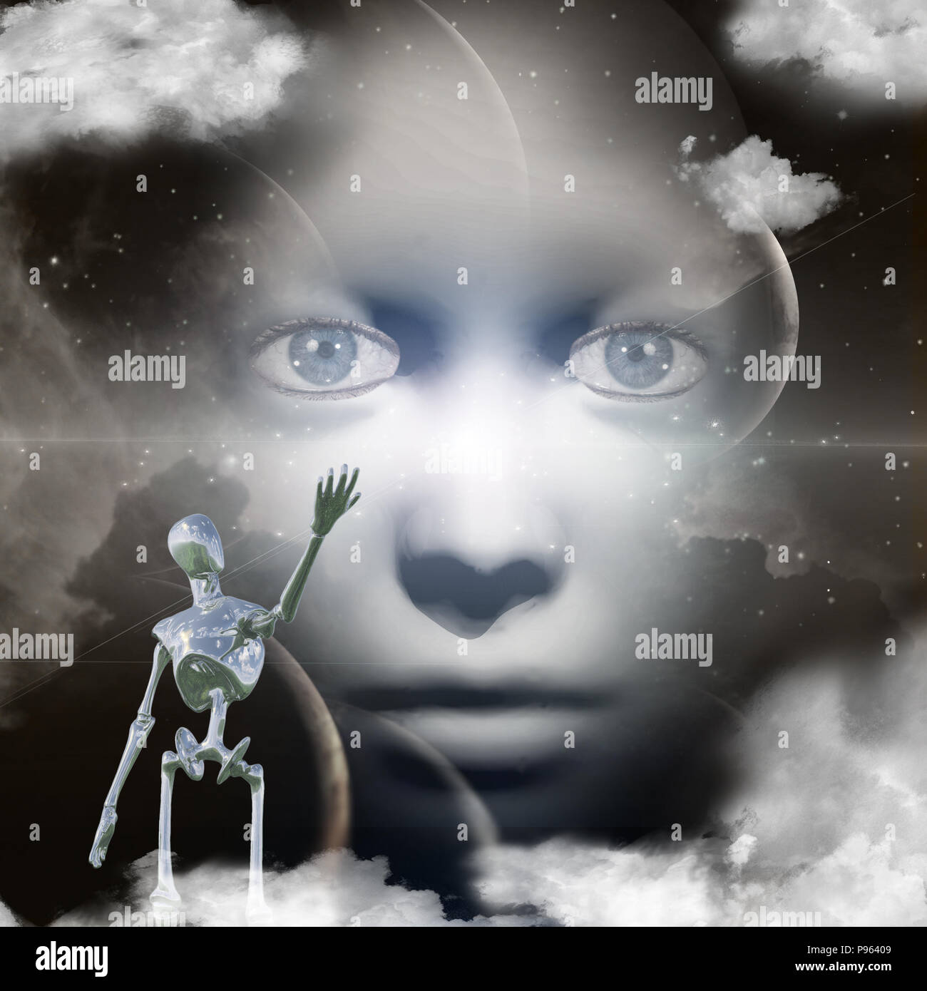 Woman's face in space. Alien Stock Photo - Alamy