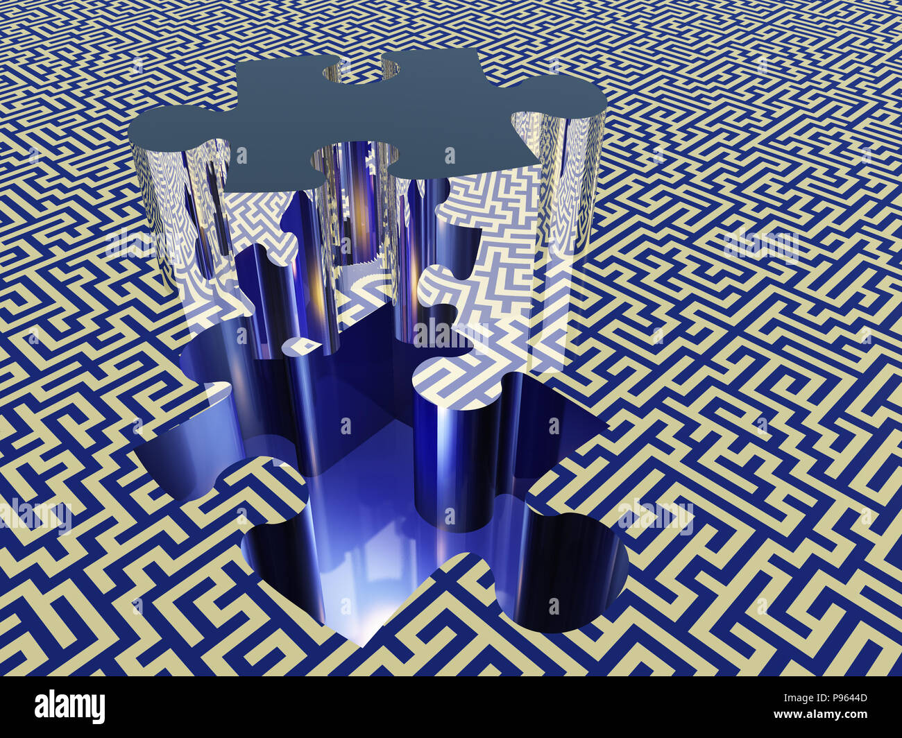 Puzzle piece on maze surface Stock Photo - Alamy
