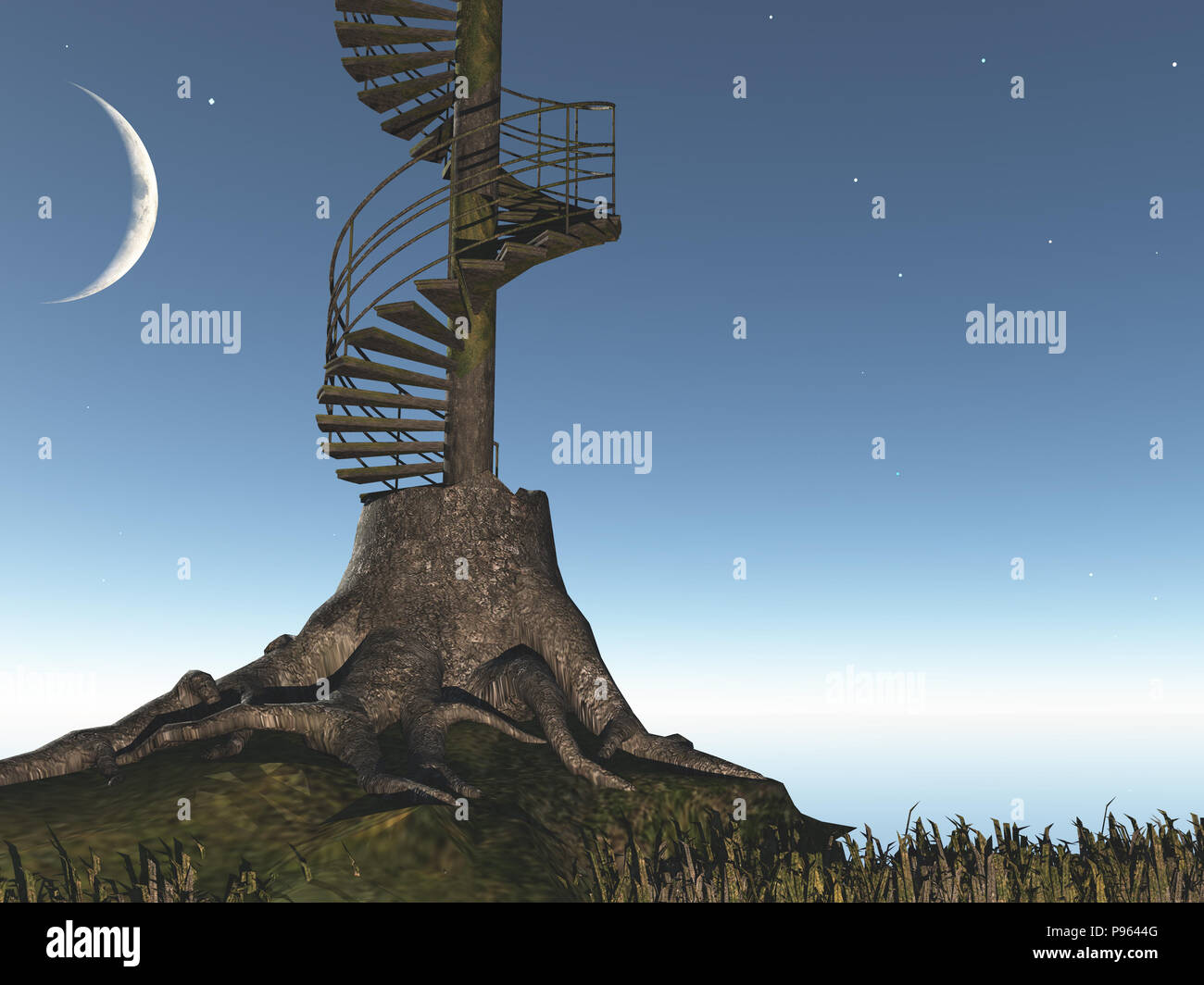 Surreal art. Tree is circular stairs Stock Photo - Alamy