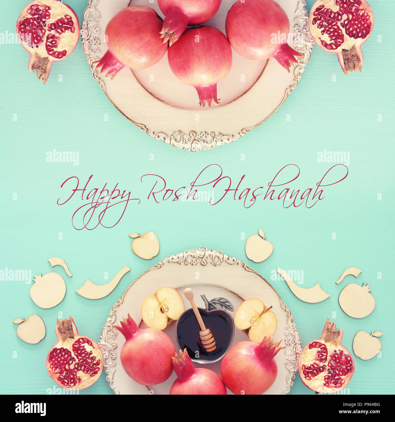 Rosh hashanah (jewish New Year holiday) concept. Traditional symbols ...