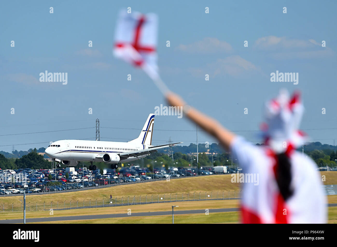 The plane carrying the England team arrives at Birmingham Airport as ...
