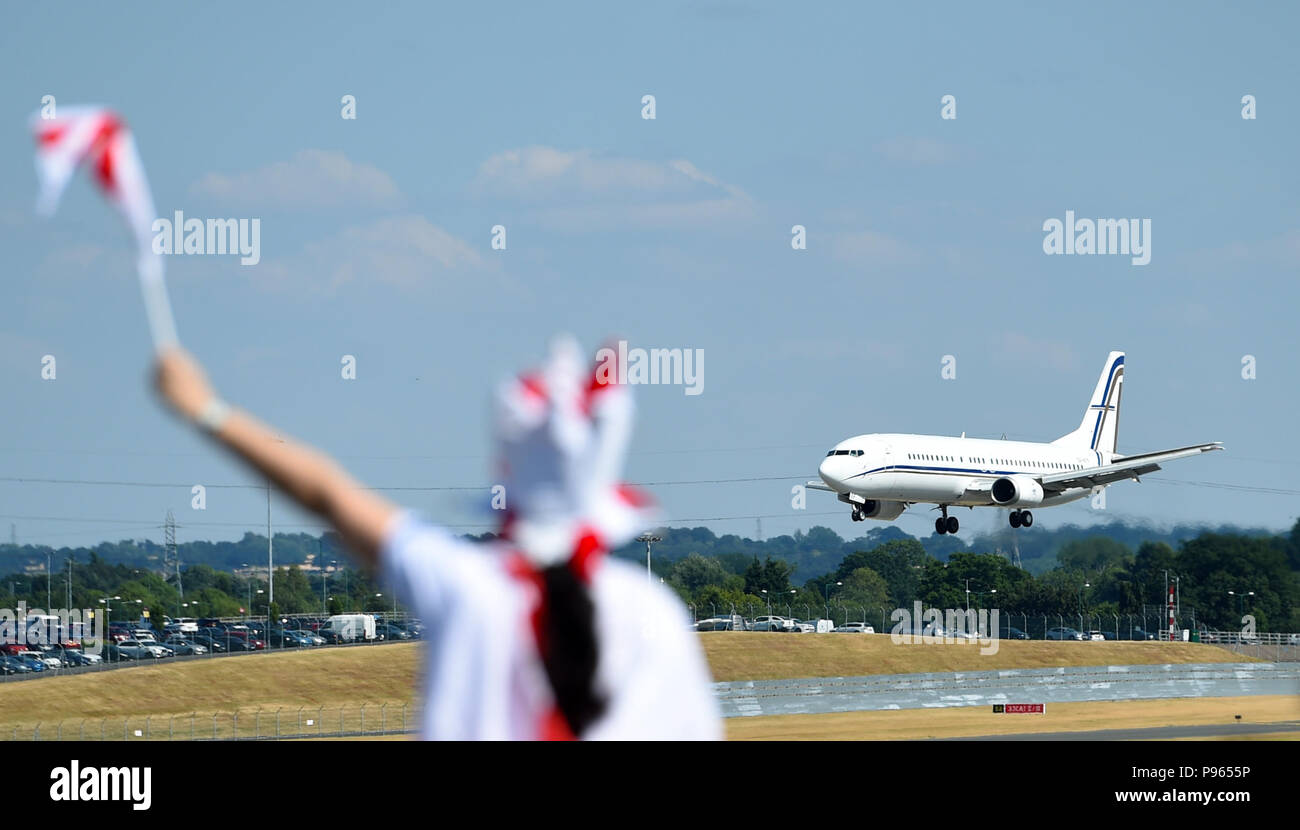 The plane carrying the England team arrives at Birmingham Airport as ...