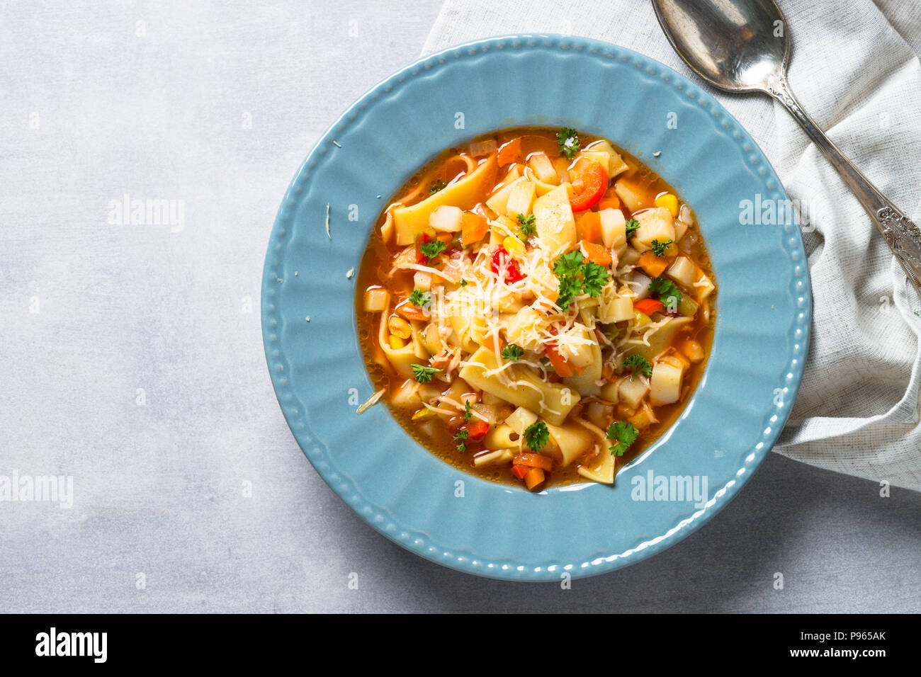 Minestrone traditional italian soup from vegetables, tomato and pasta ...