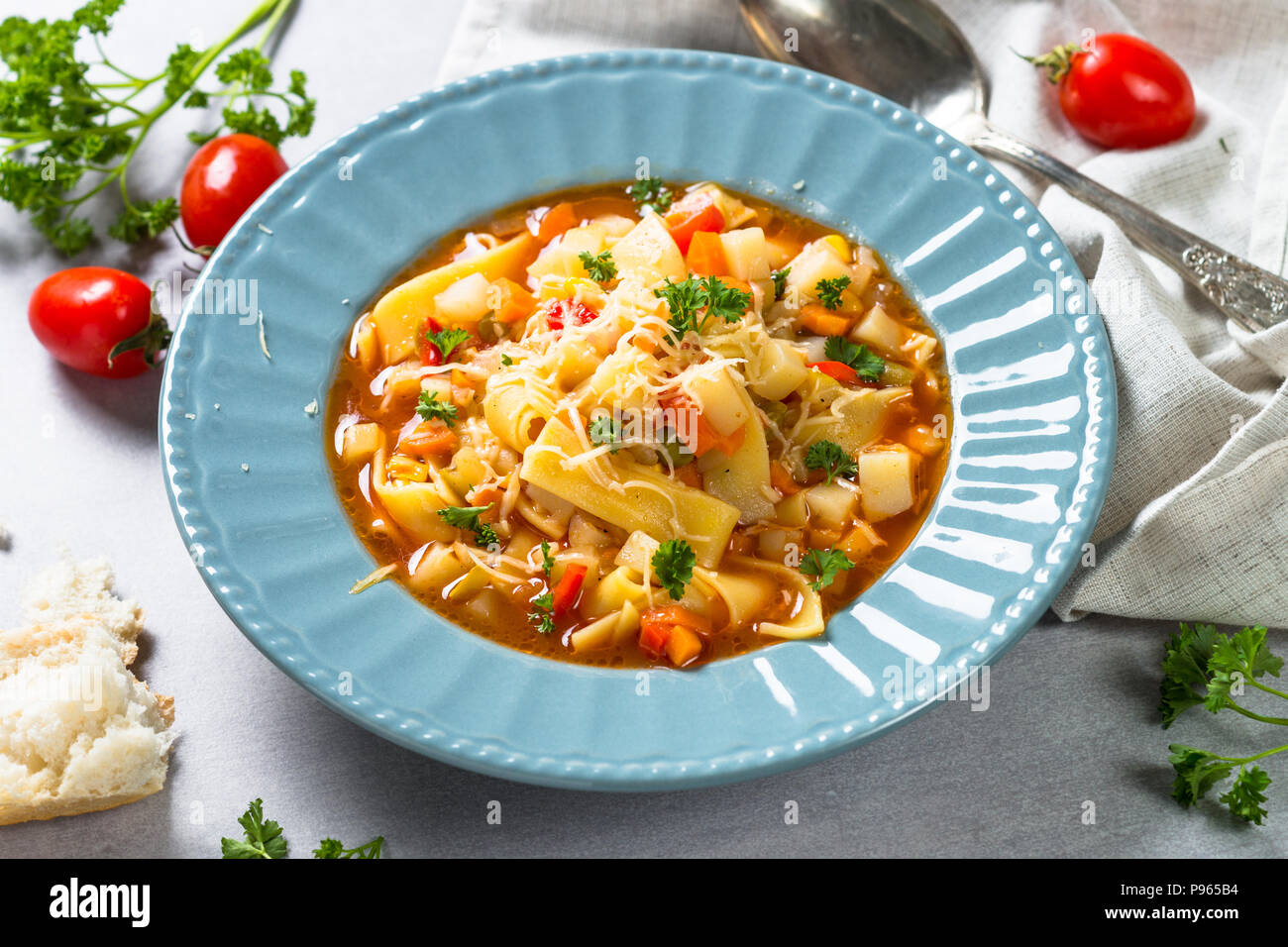 Minestrone traditional italian soup from vegetables, tomato and pasta ...