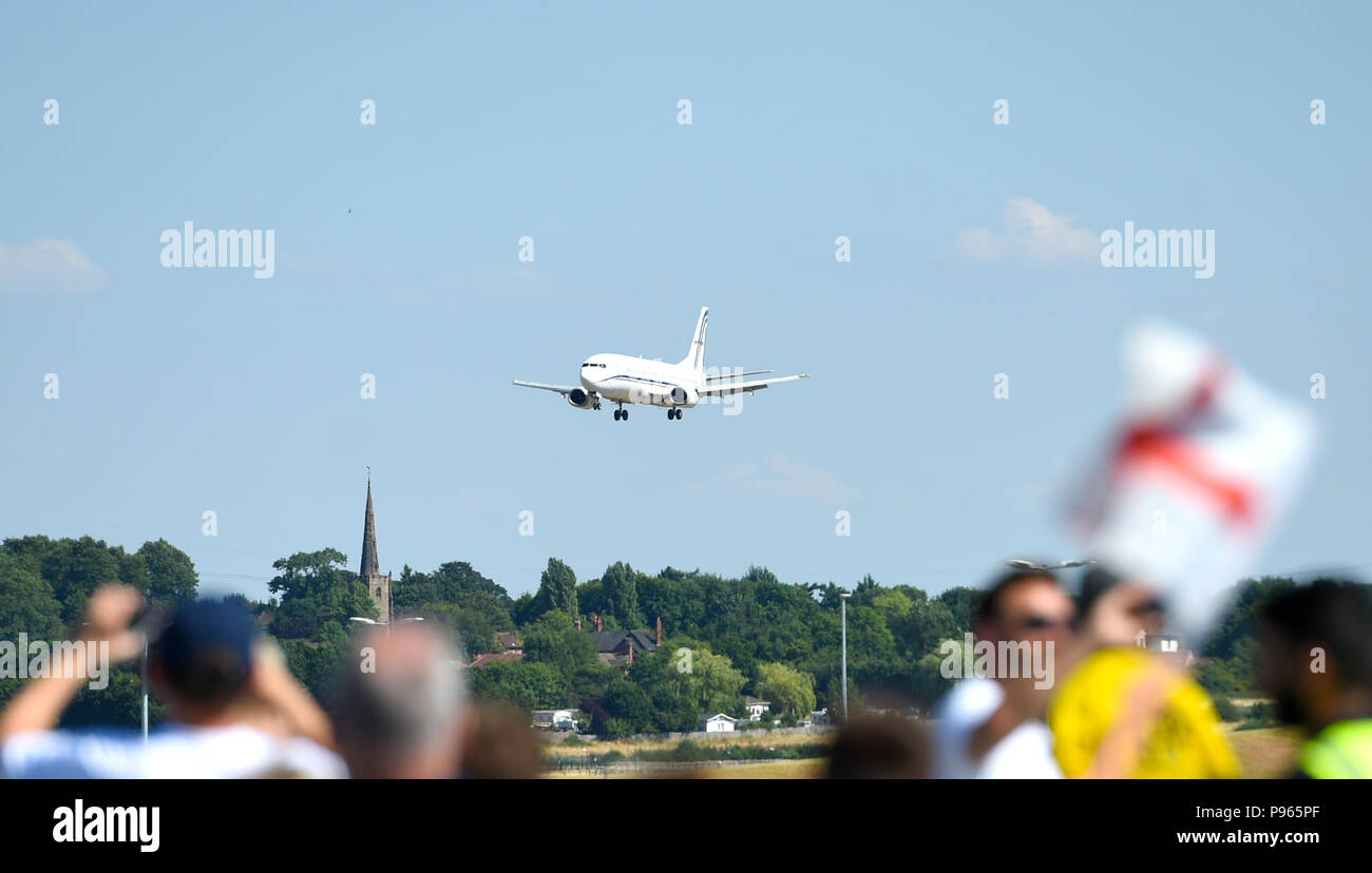 The plane carrying the England team arrives at Birmingham Airport as ...