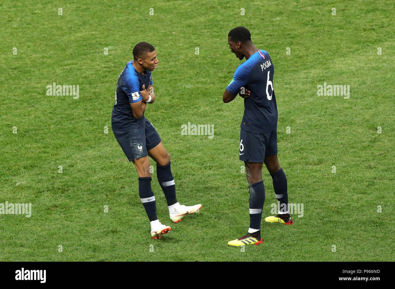 France's Kylian Mbappe (left) celebrates scoring his side's fourth goal ...