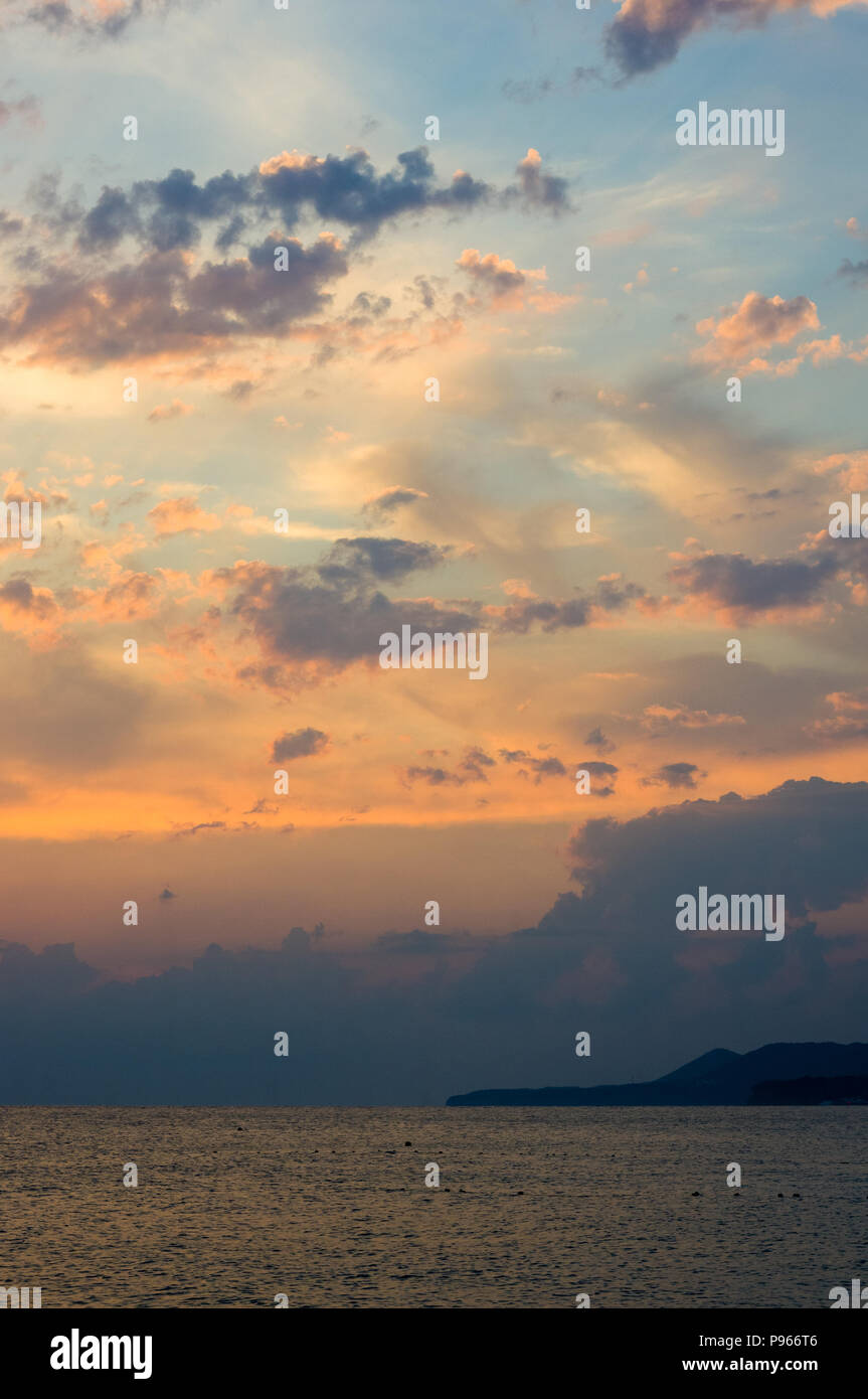 Summer sea sunset, the sun, waves and clouds, beautiful dramatic ...