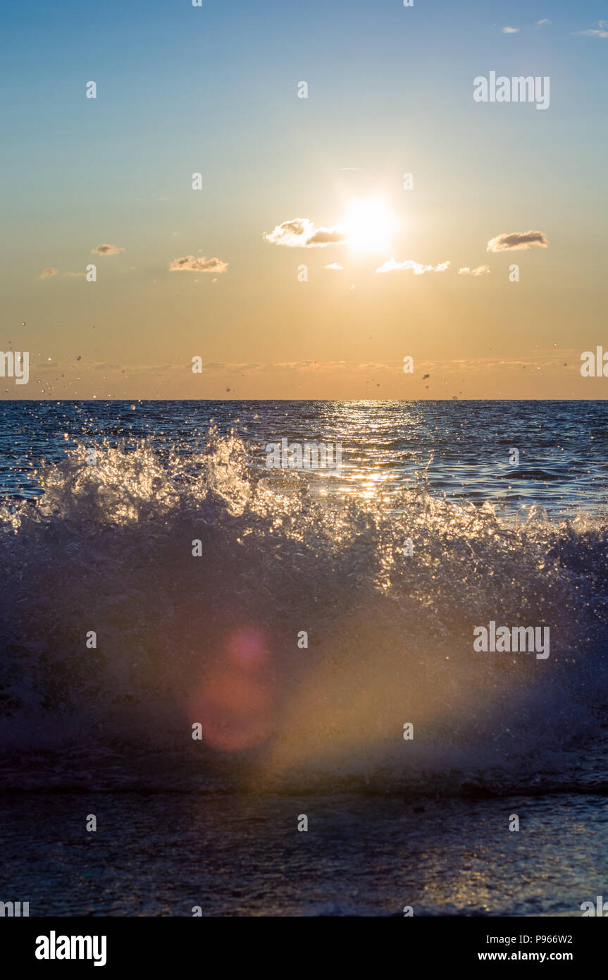 Summer sea sunset, the sun, waves and clouds, beautiful dramatic ...