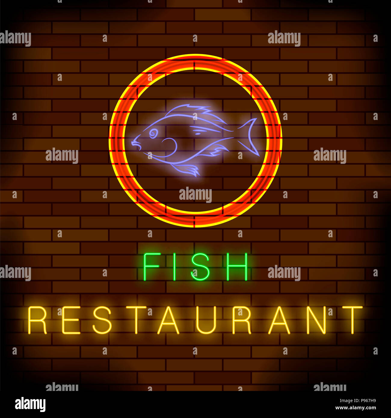 Colorful Neon Fish Restaurant Sign Stock Photo - Alamy