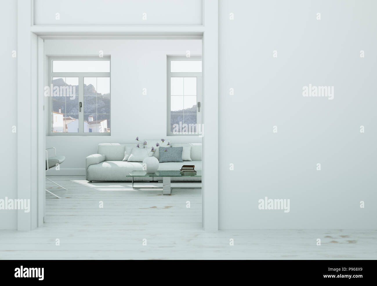 modern skandinavian interior design living room in white style Stock ...