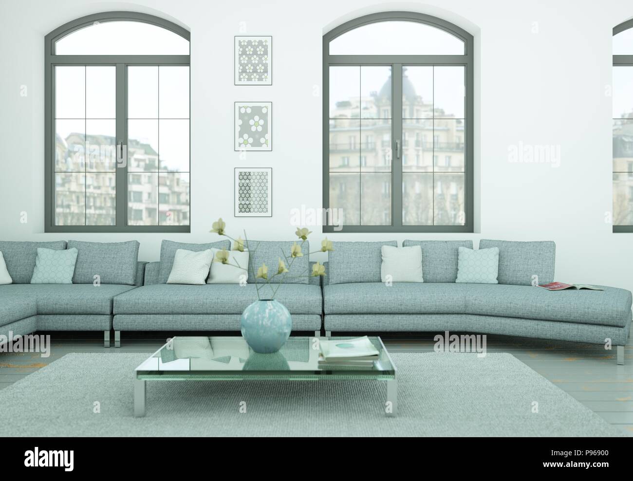 modern skandinavian interior design living room in white style Stock ...