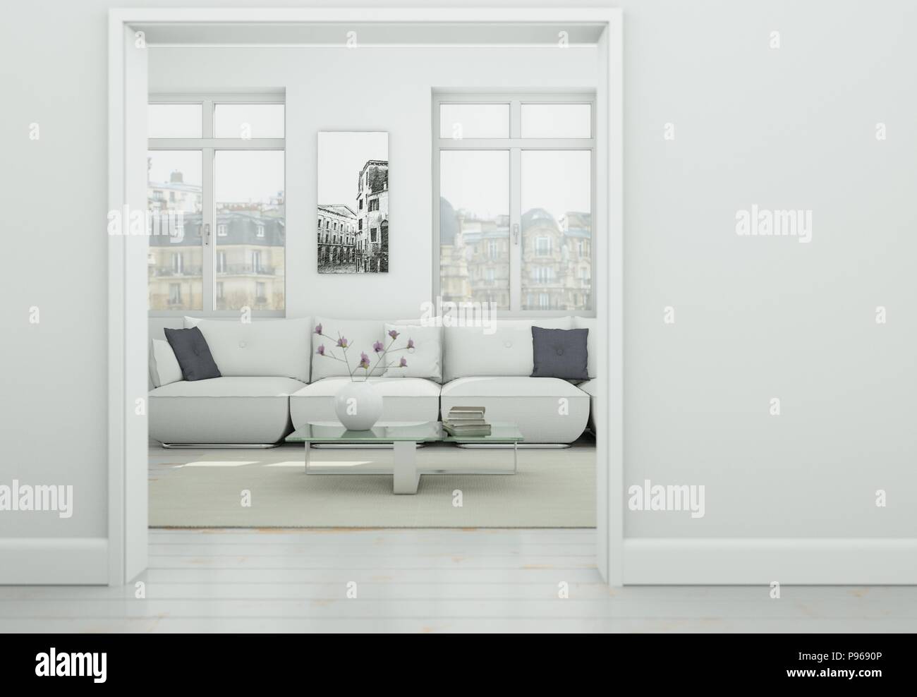 modern skandinavian interior design living room in white style Stock ...