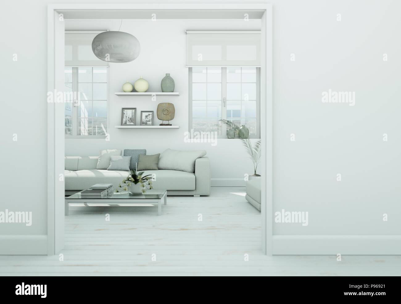 modern skandinavian interior design living room in white style Stock ...