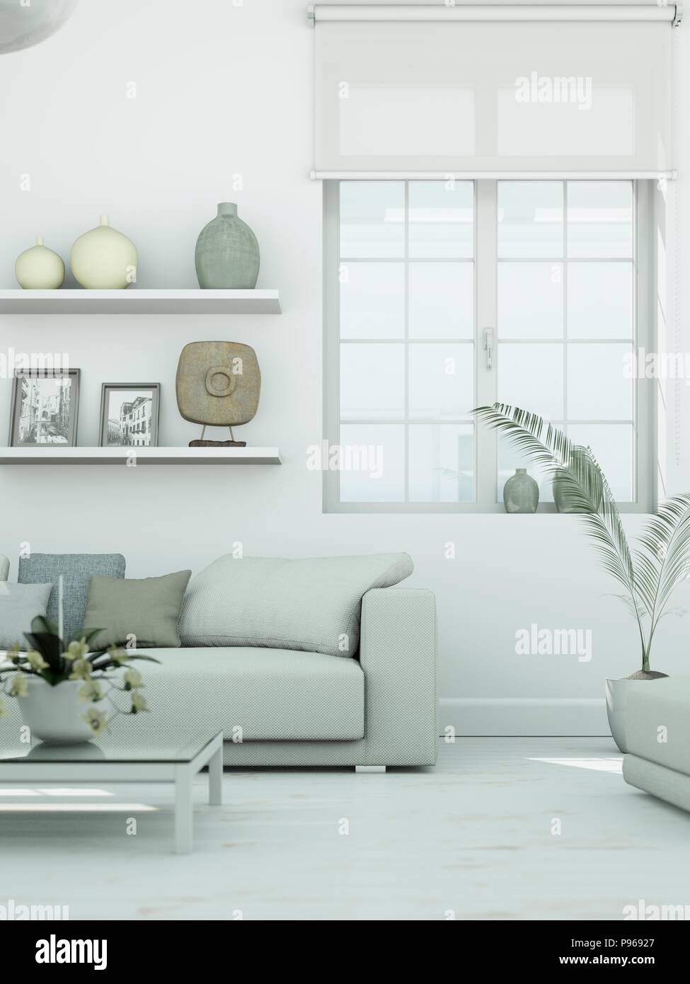 modern skandinavian interior design living room in white style Stock ...