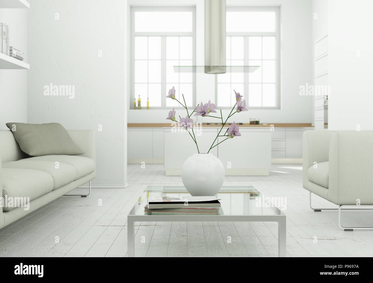 modern skandinavian interior design living room in white style Stock ...