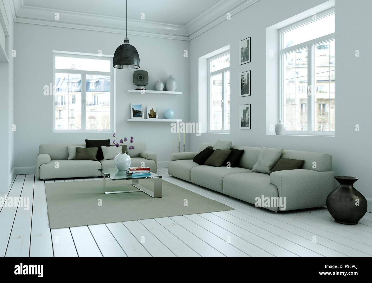 modern skandinavian interior design living room in white style Stock ...