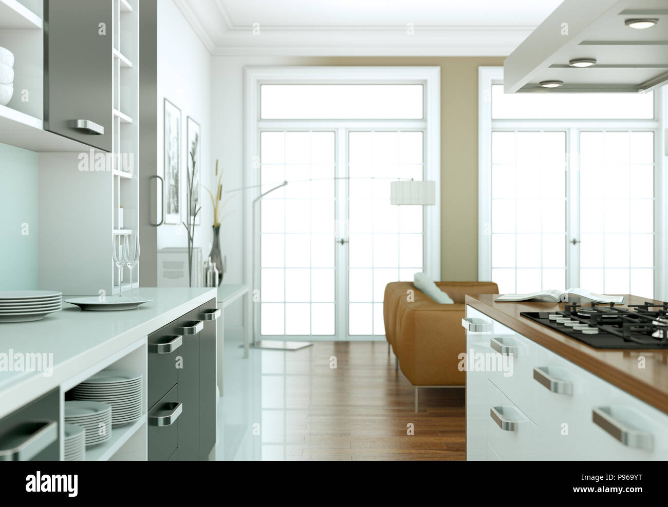 modern bright living room interior design Stock Photo - Alamy