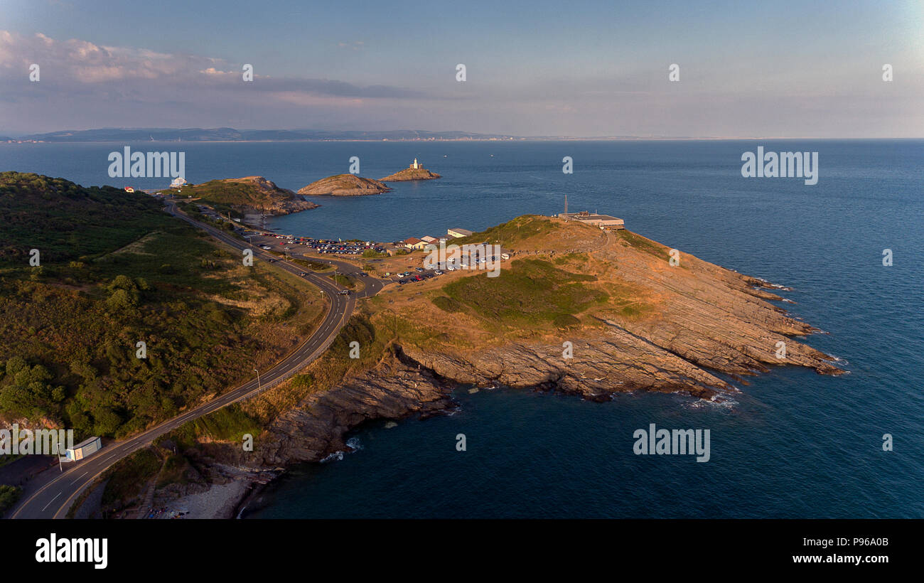 Mumbles lighthouse, Bracelet Bay and Limeslade Bay Stock Photo - Alamy