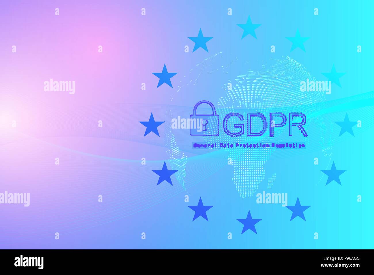 GDPR - General Data Protection Regulation. Dotted Europe map and flag ...