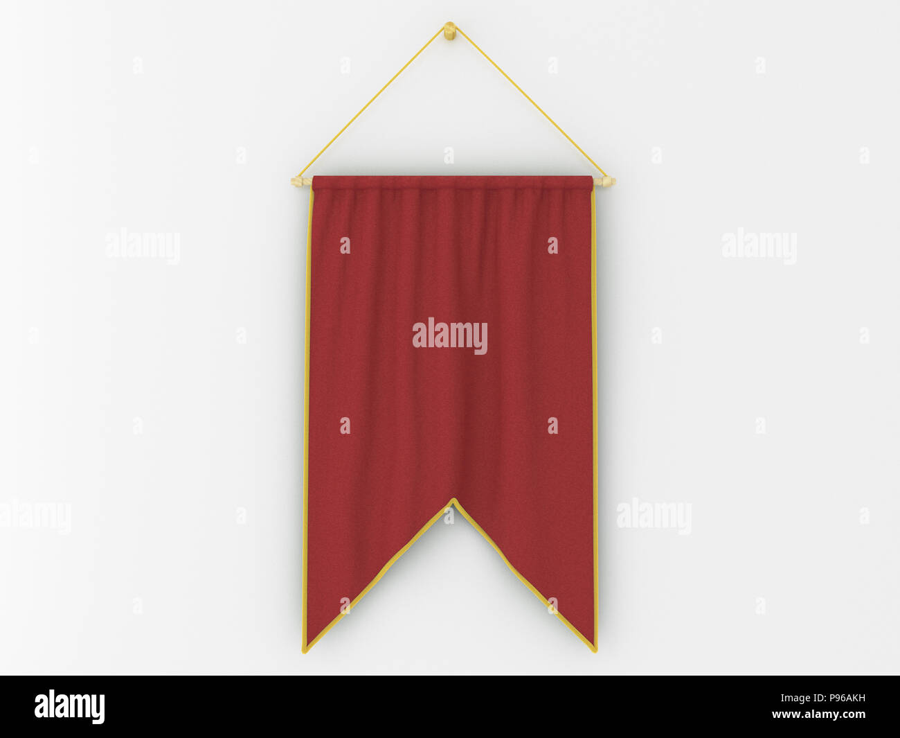 Red pennant (pennon or pendant) hanging on a white wall. Include ...